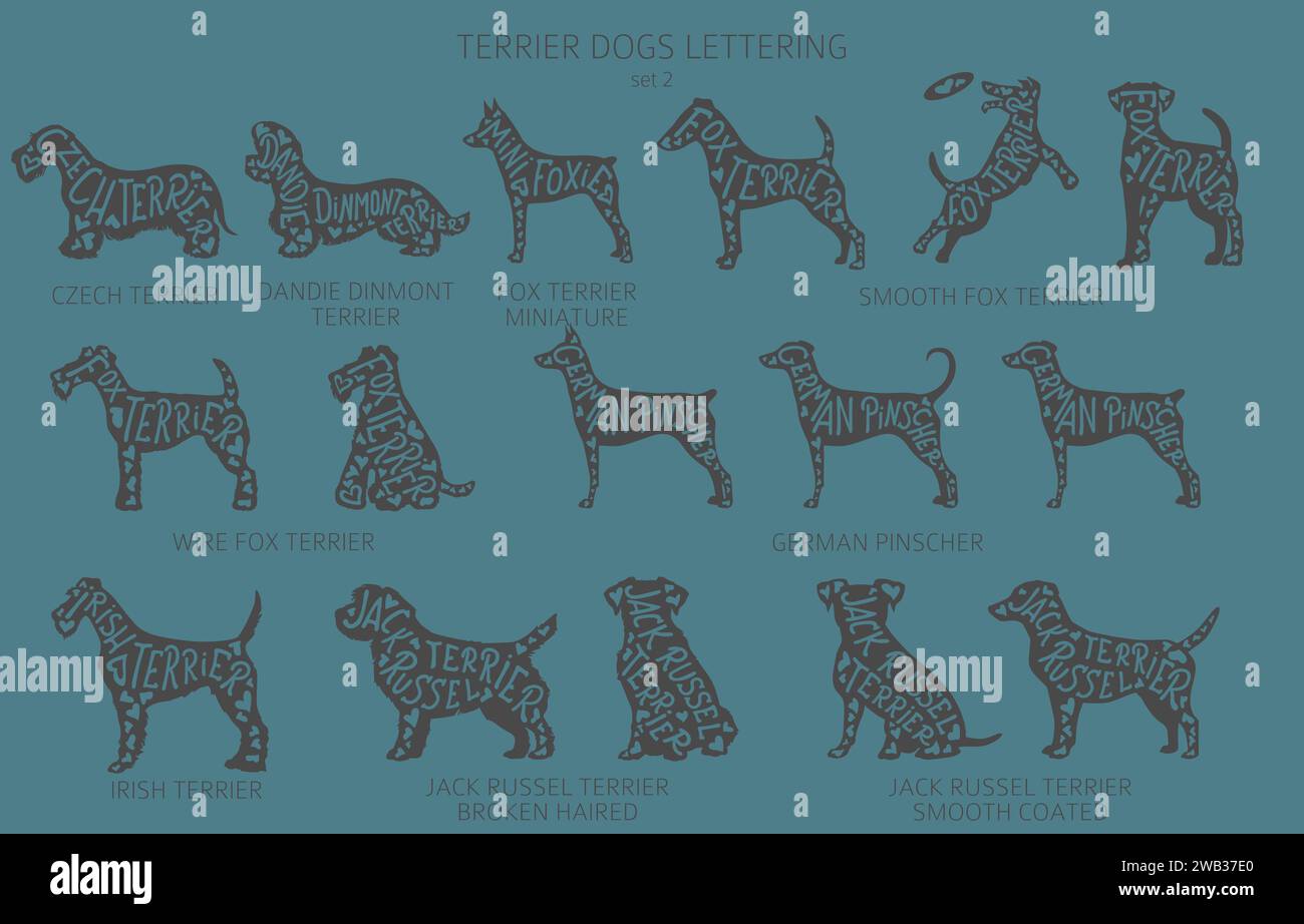 Dog breeds silhouettes with lettering, simple style clipart. Hunting ...