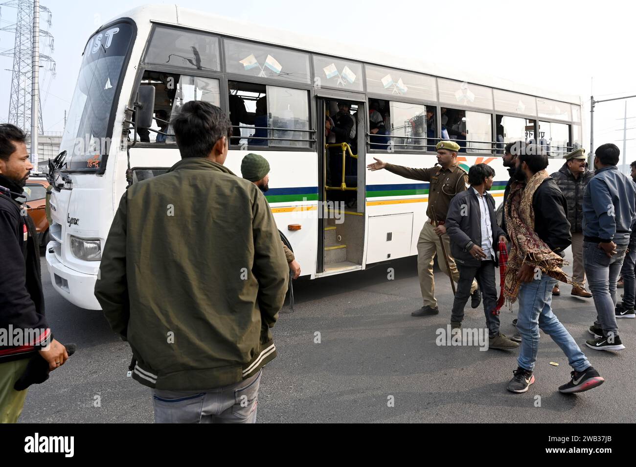 Noida India January 1 Drivers Of Transport Buses Protesting Against
