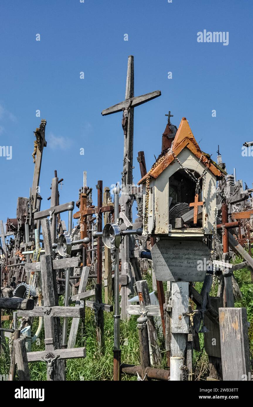 Hill of Crosses aka Kryžių kalnas, Šiauliai, Lithuania. Close up ...