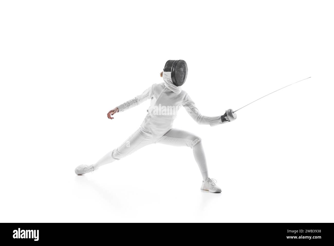 Fencer's footwork and poised stance in mid-bout against a pristine ...