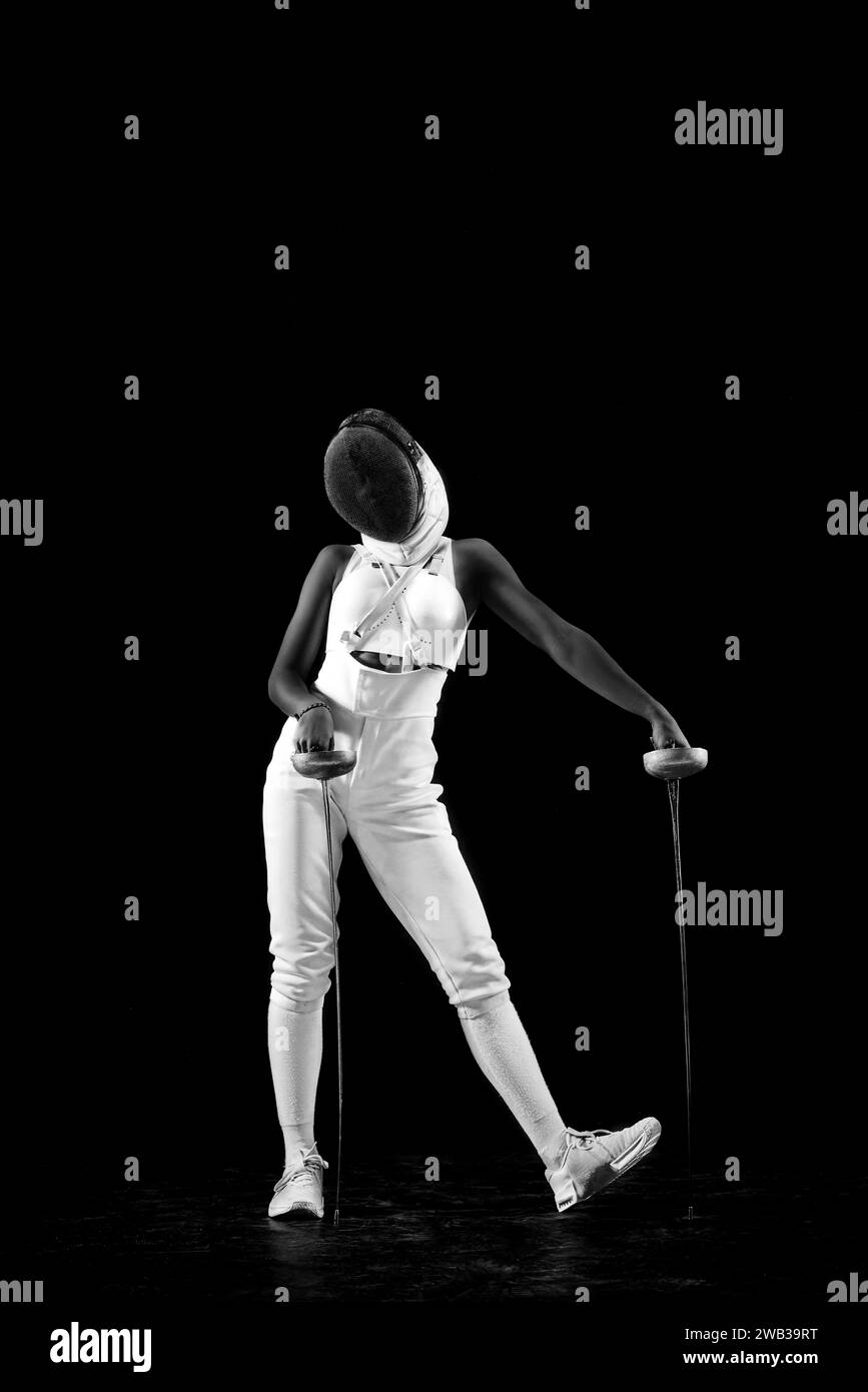 Fencing maestro, delicately leaning on fencing foil, radiating ...