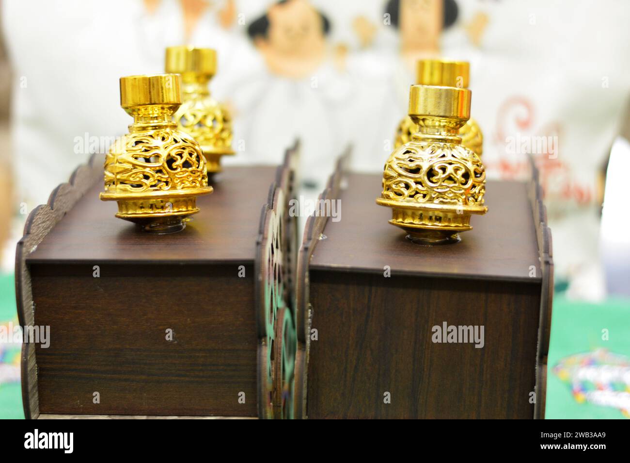 Giza, Egypt, January 7 2024: Ramadan decorative fava beans golden cart ...