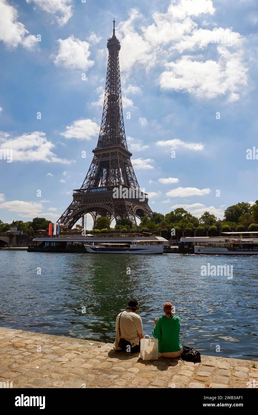 View on Eifel Tower from the Seine river, Paris Stock Photo - Alamy