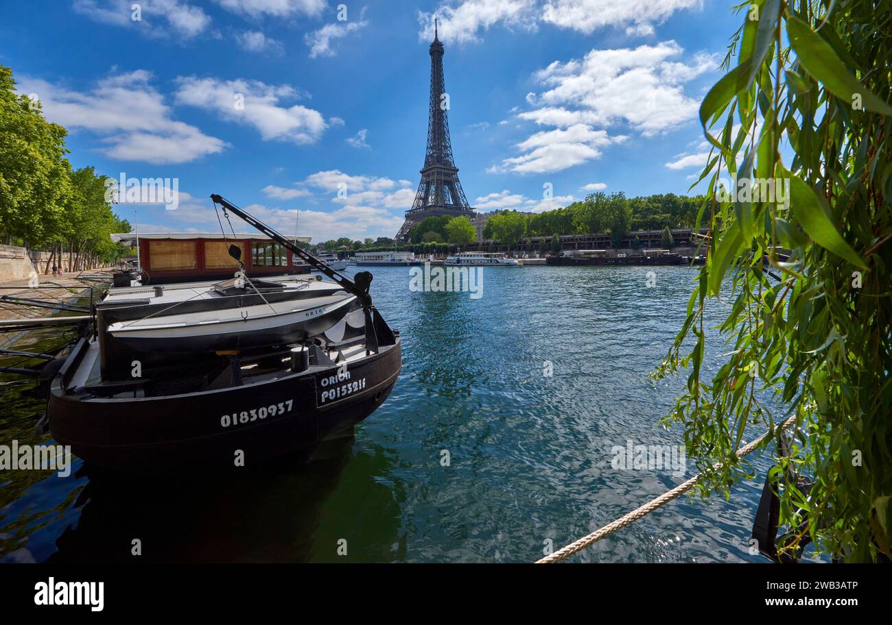 View on Eifel Tower from the Seine river, Paris Stock Photo - Alamy