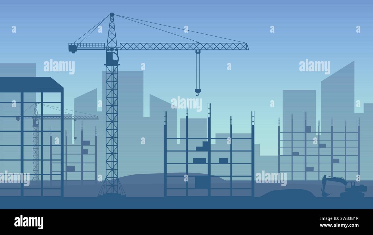 Buildings under construction in process. Construction cranes over ...