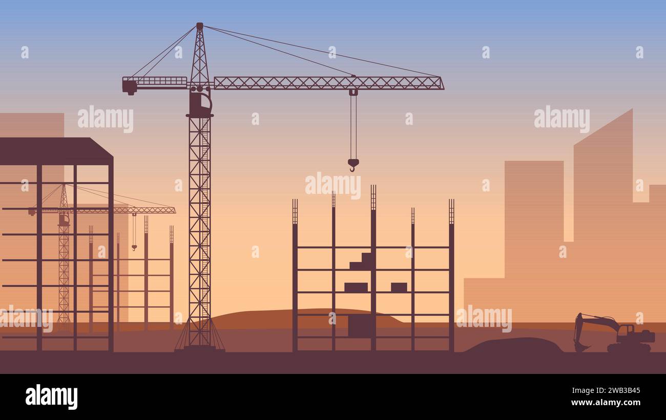 Buildings under construction in process. Construction cranes over ...