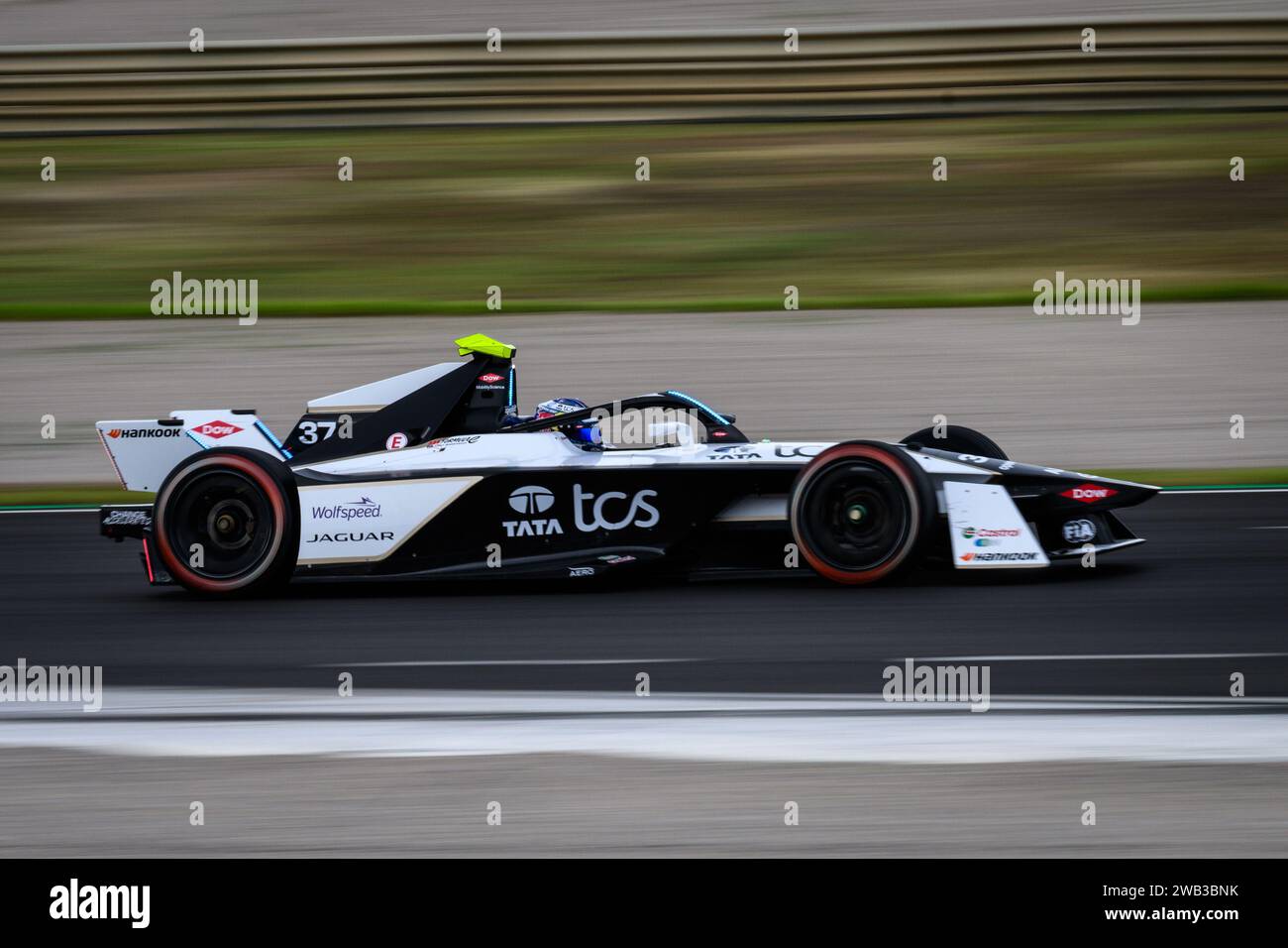 JAGUAR Formula E electric car training on Ricardo Tormo Circuit of ...