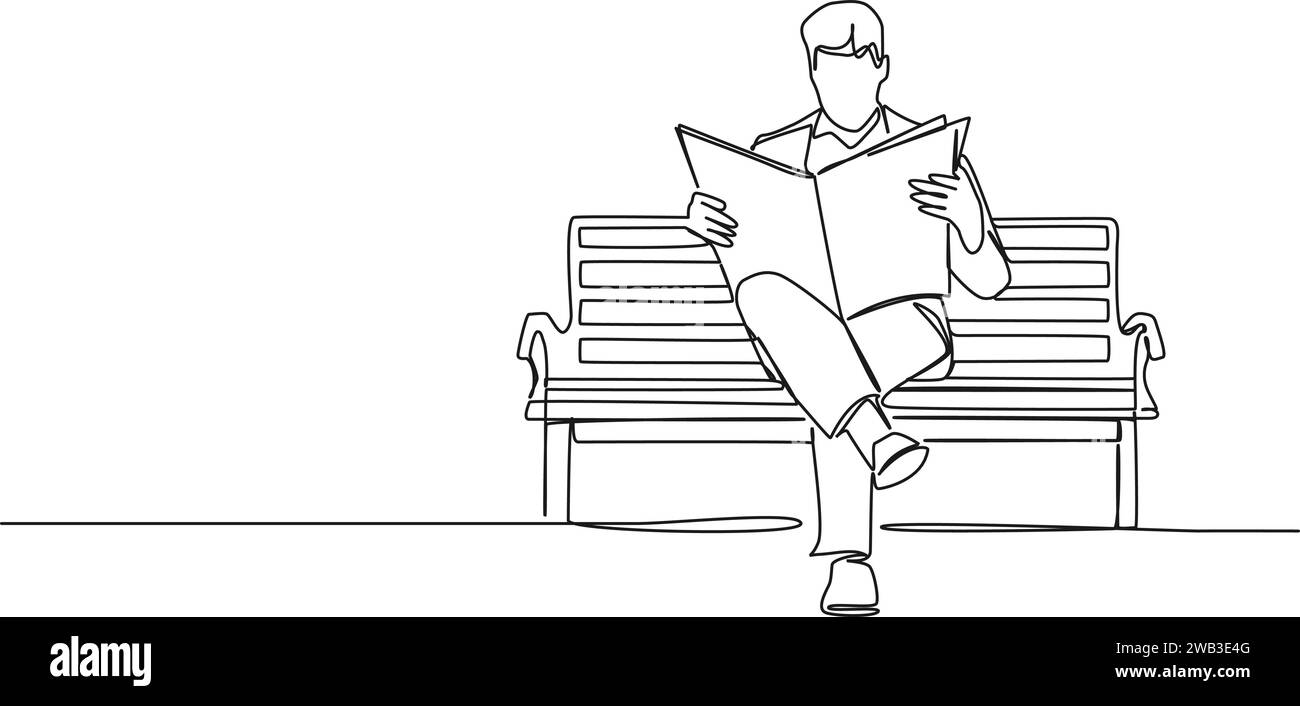 continuous single line drawing of man on bench reading a newspaper ... continuous single line drawing of man on bench reading a newspaper ...