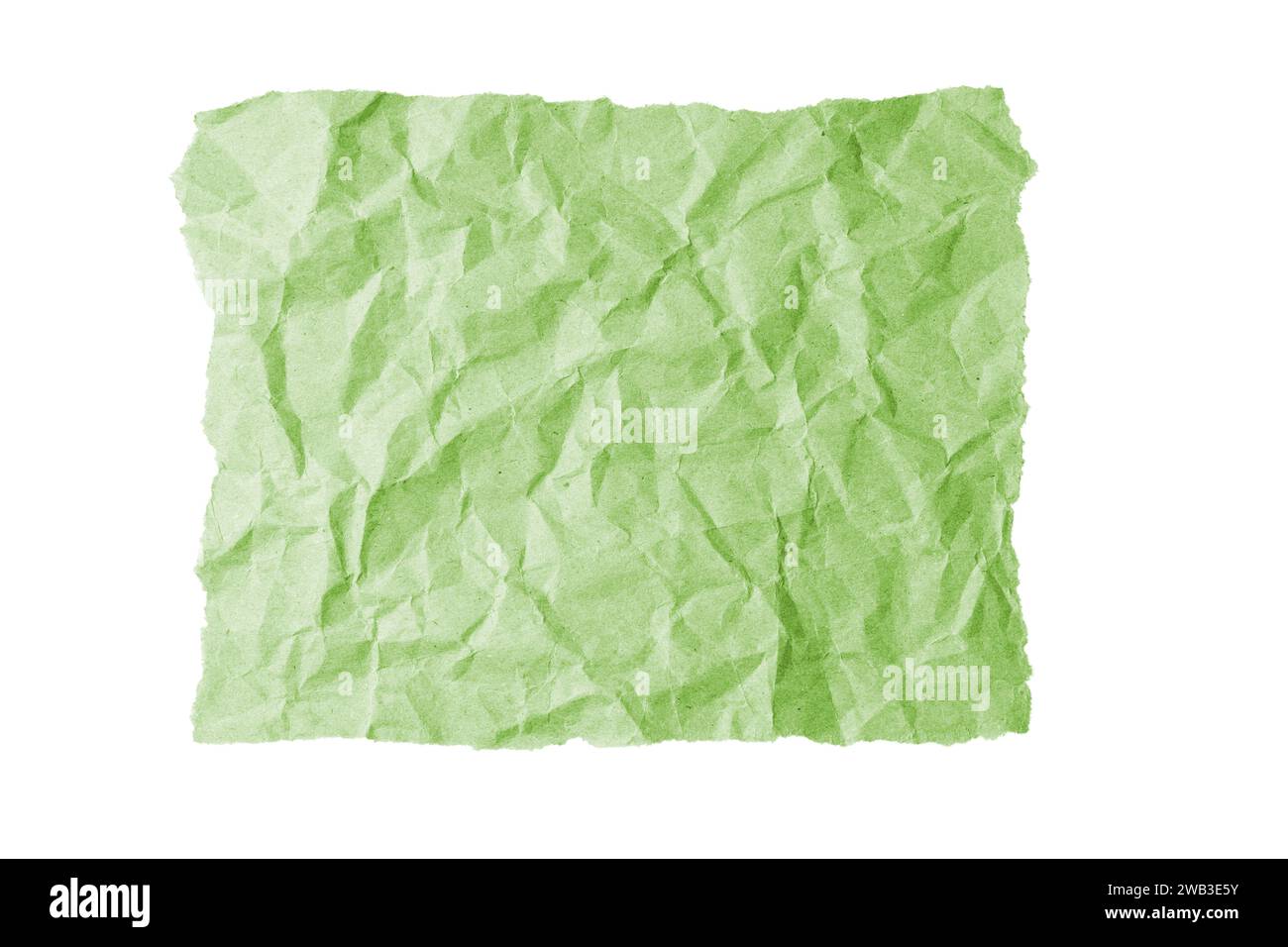Light green crumpled rectangle sheet of paper with torn edge isolated ...
