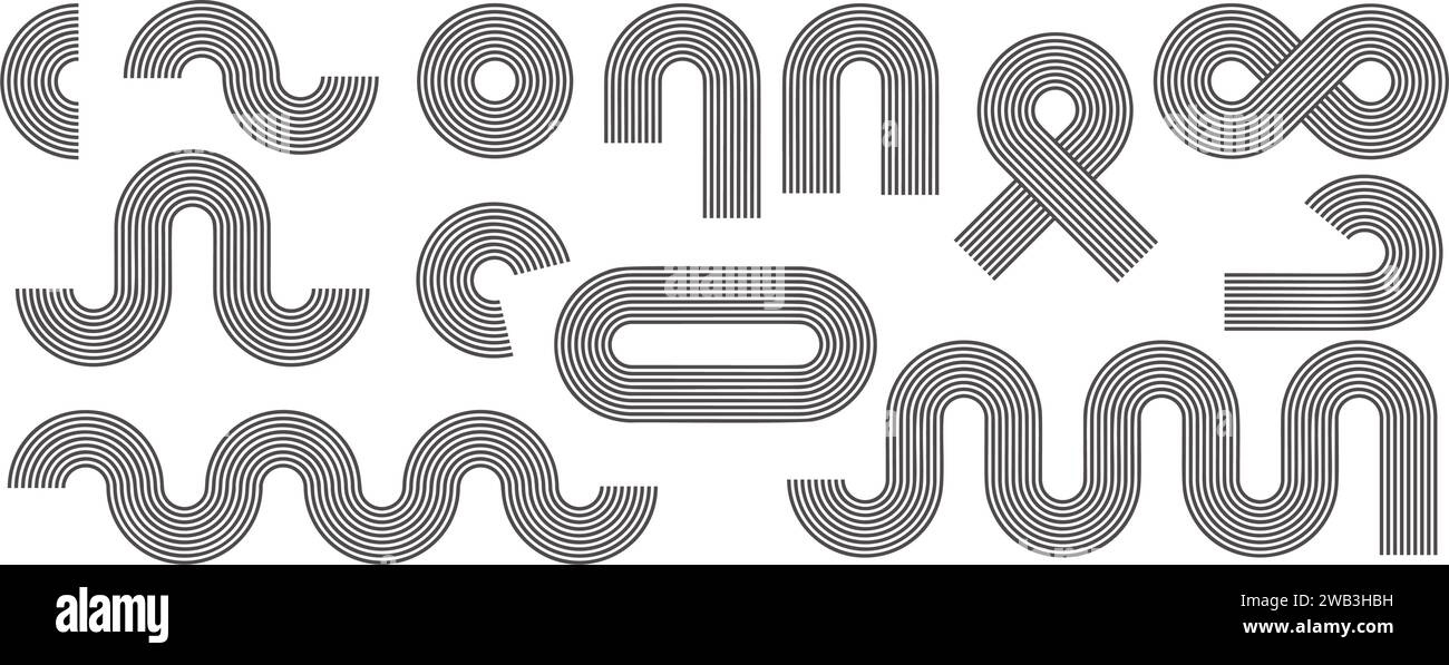 Geometric lines zen patterns. Abstract black arches and shapes. Balance ...