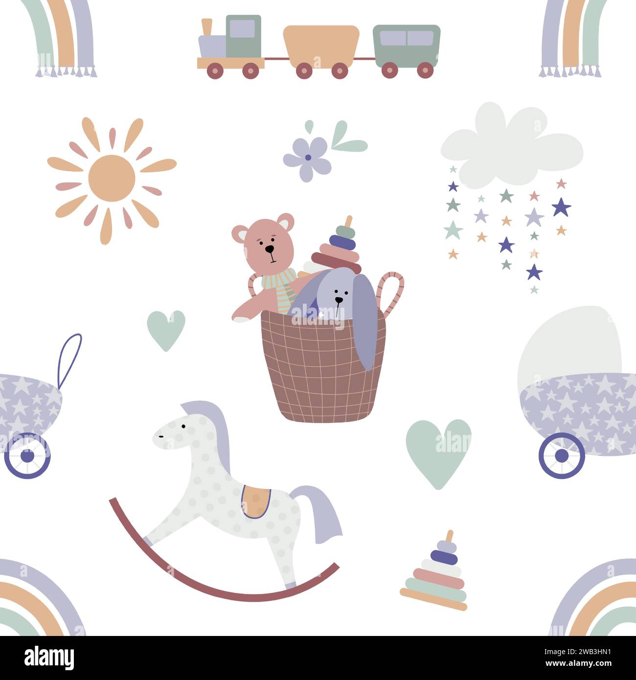 Boho baby rainbow seamless pattern. Boho color rainbow background for ...