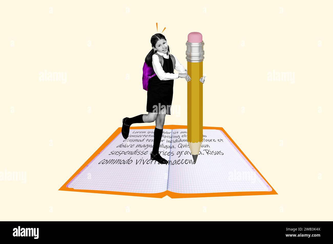 Collage picture illustration black white filter confused unhappy little ...