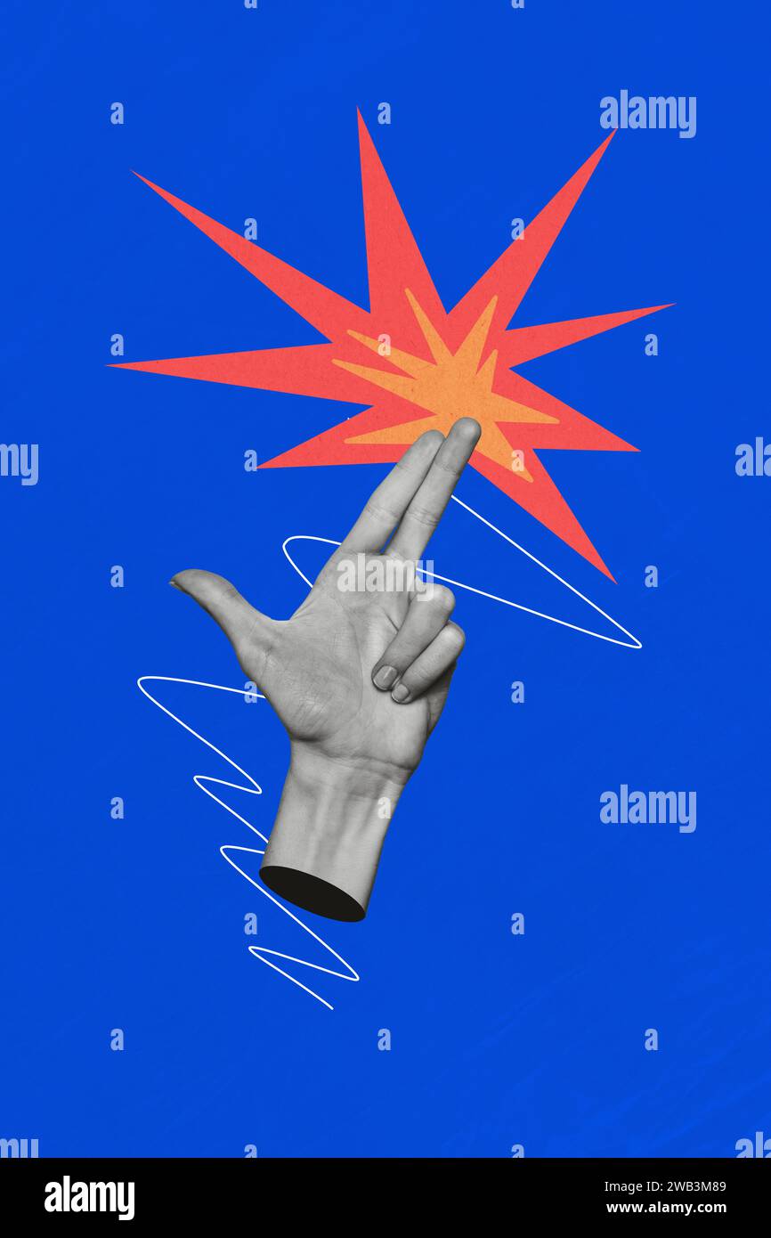 Vertical collage image illustration black white filter hand shoot gun ...