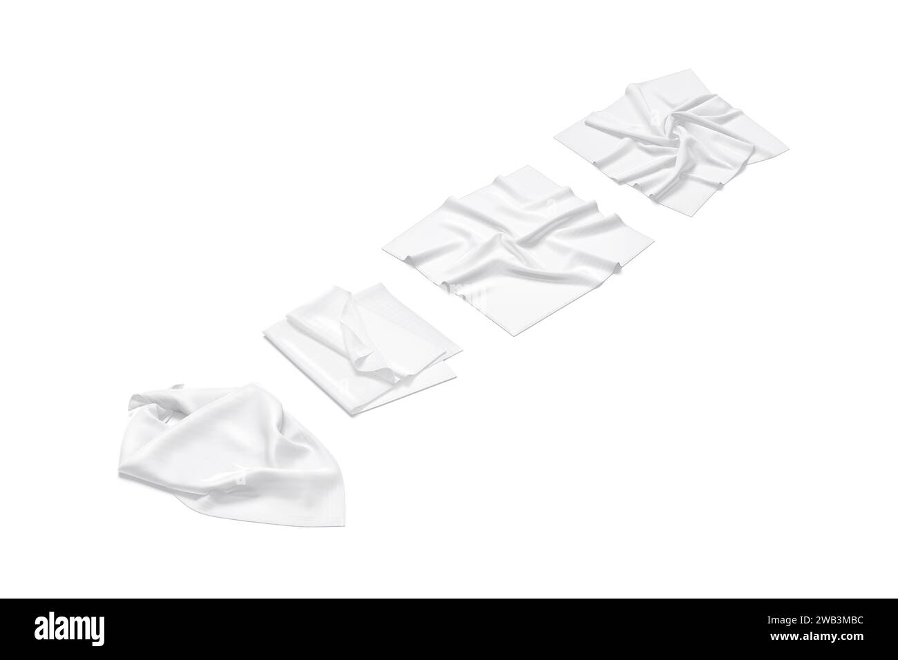 Blank white twill silk scarf mockup, different types, 3d rendering ...