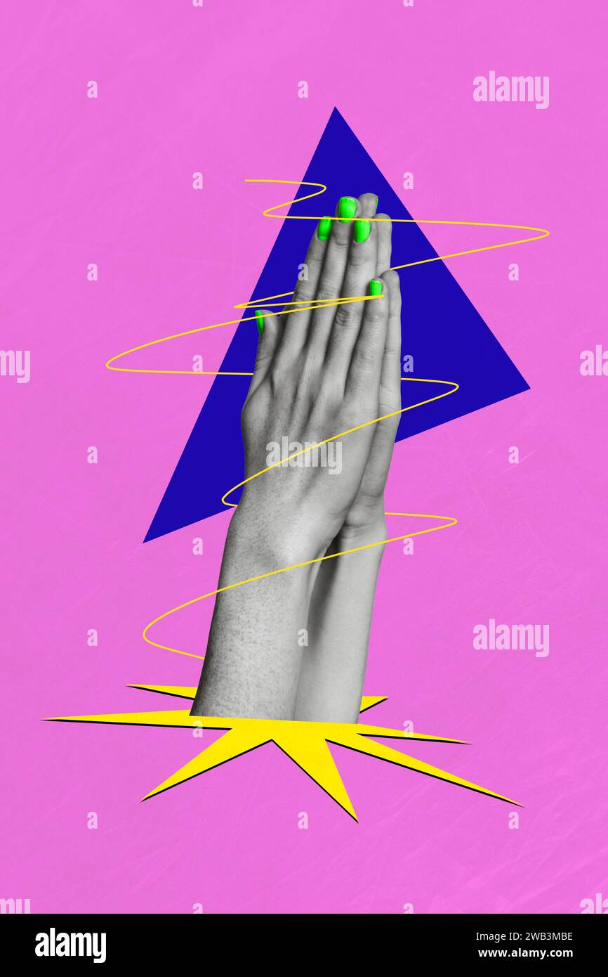 Vertical collage creative poster black white filter two arms clap high ...