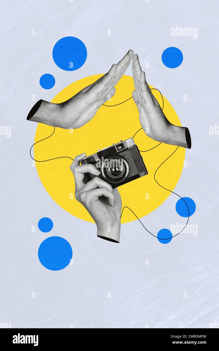 Vertical collage creative poster black white filter three human hands ...