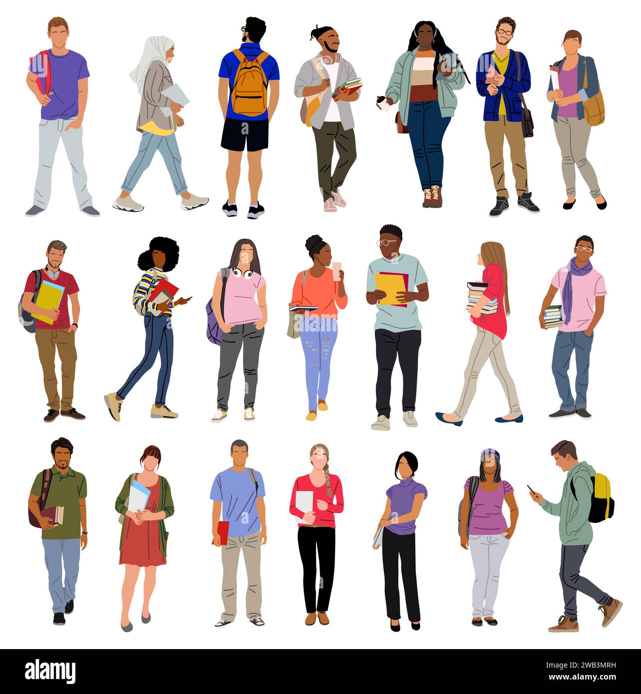 Diverse Set of multiracial students vector art Stock Vector Image & Art ...