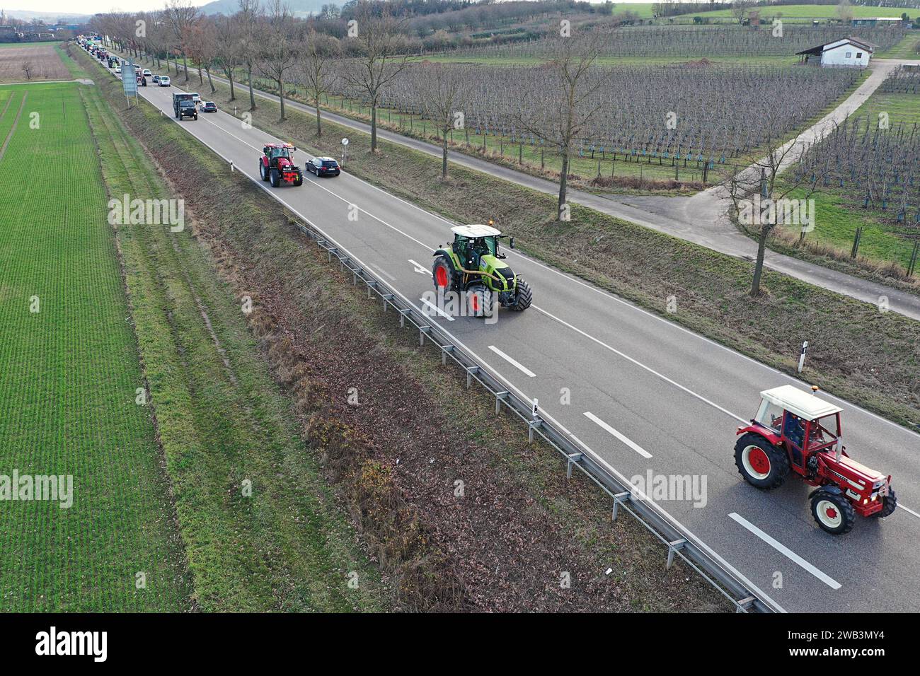 8.1.2024 Demonstration der Landwirte Bauerndemonstration in Nordbaden am Montag Morgen des 8.1. ...
