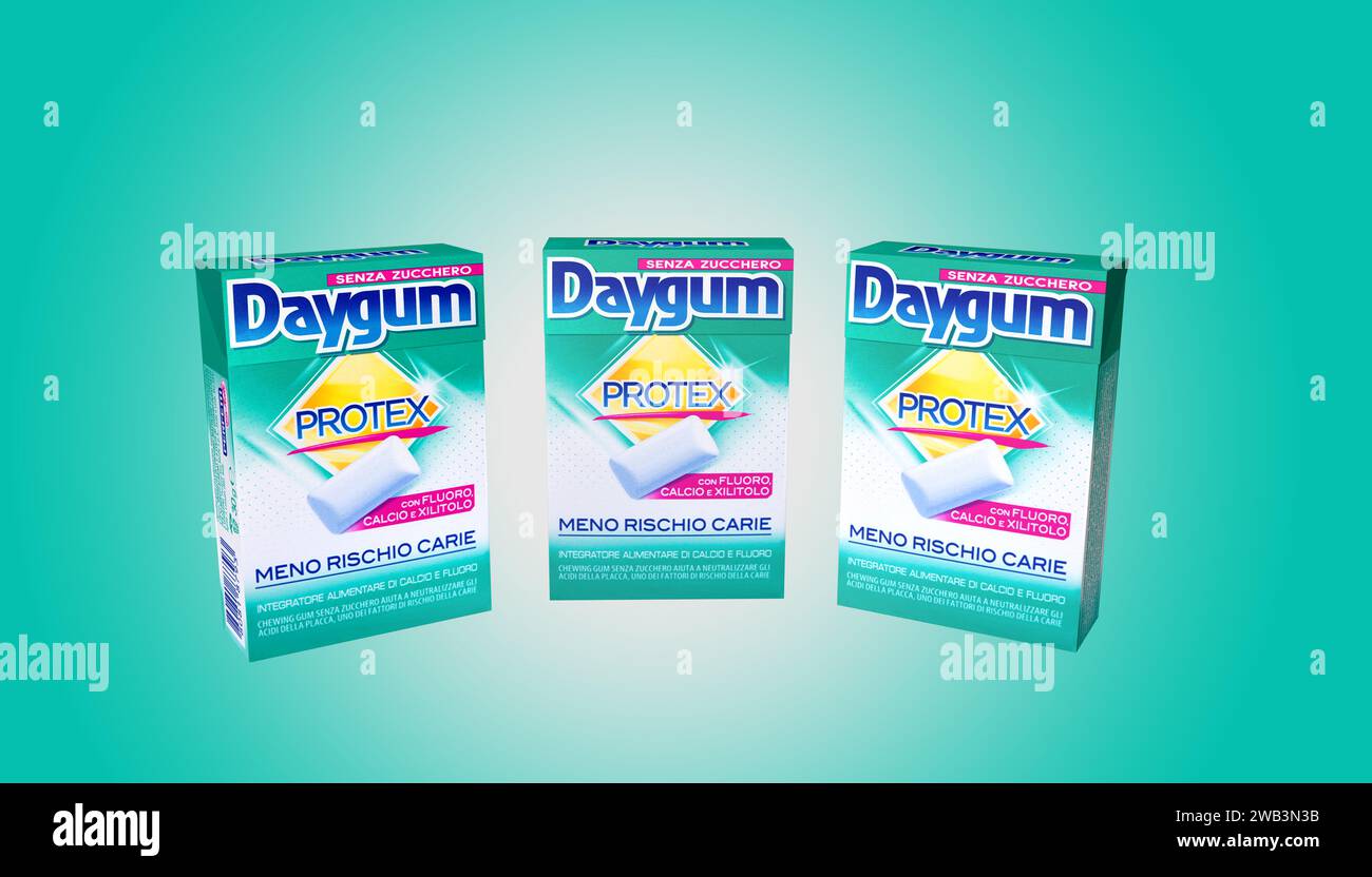 Naples,Italy - 23 december 2023: 3D rendering of package of Daygum ...