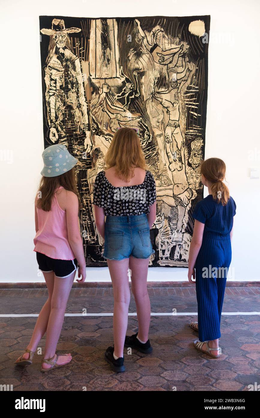 Visitors / kids view tapestry 'Les Acrobates' by Pablo Picasso; art on ...