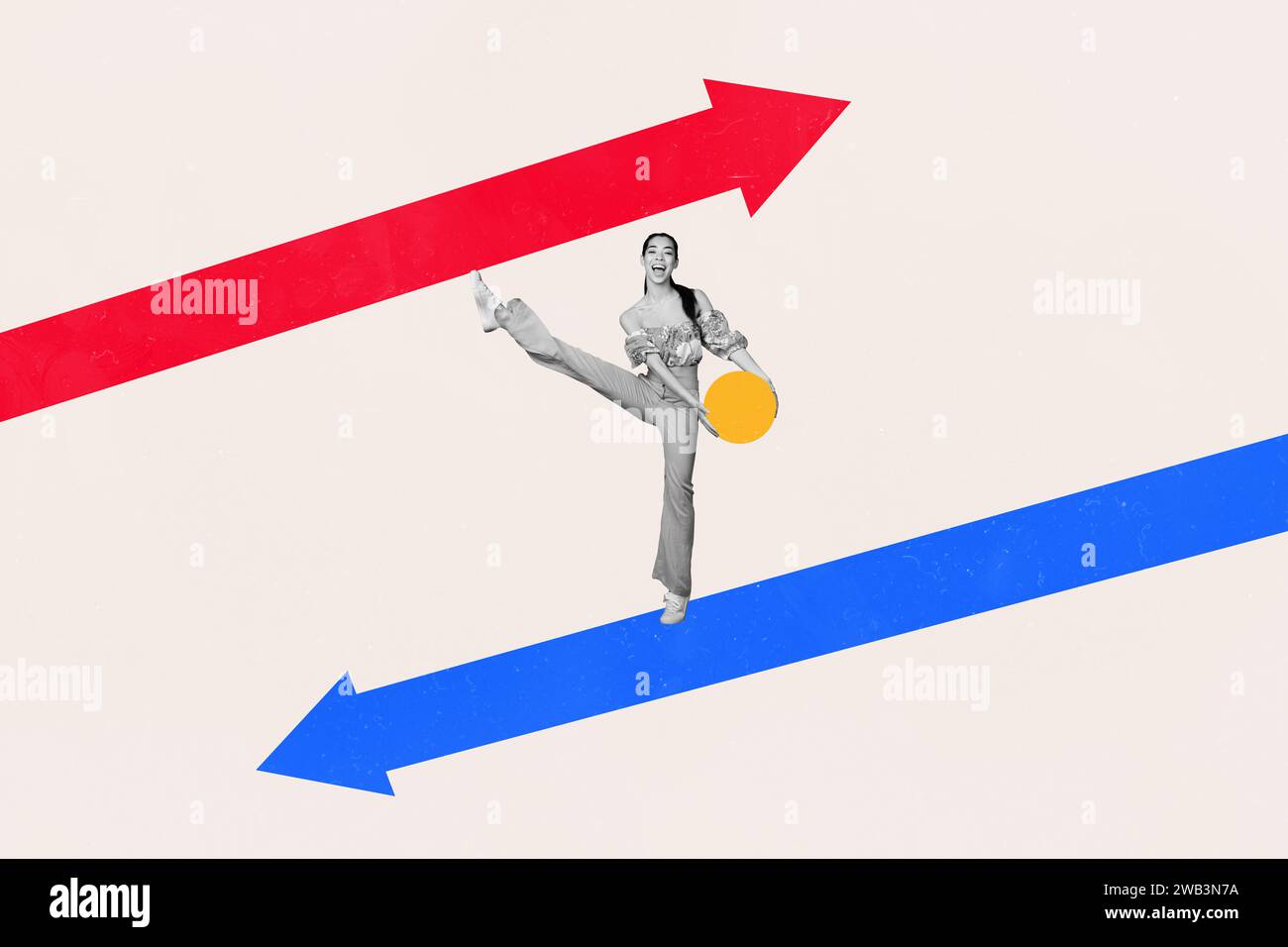 Creative image collage picture happy cheerful young girl hold ball ...