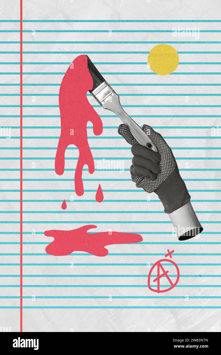 Composite collage picture image of hand hold brush drawing copybook ...