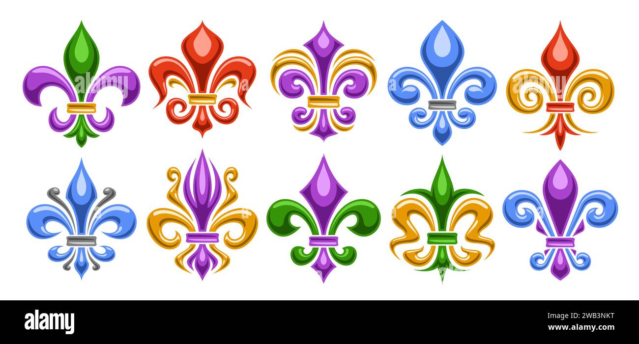 Vector Fleur de Lis set, horizontal banner with collection of 10 cut ...