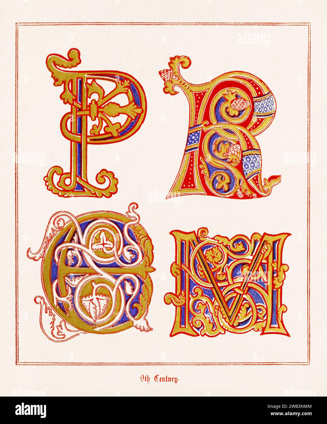 Medieval Alphabet initials. 19th-century book illustration showcasing ...