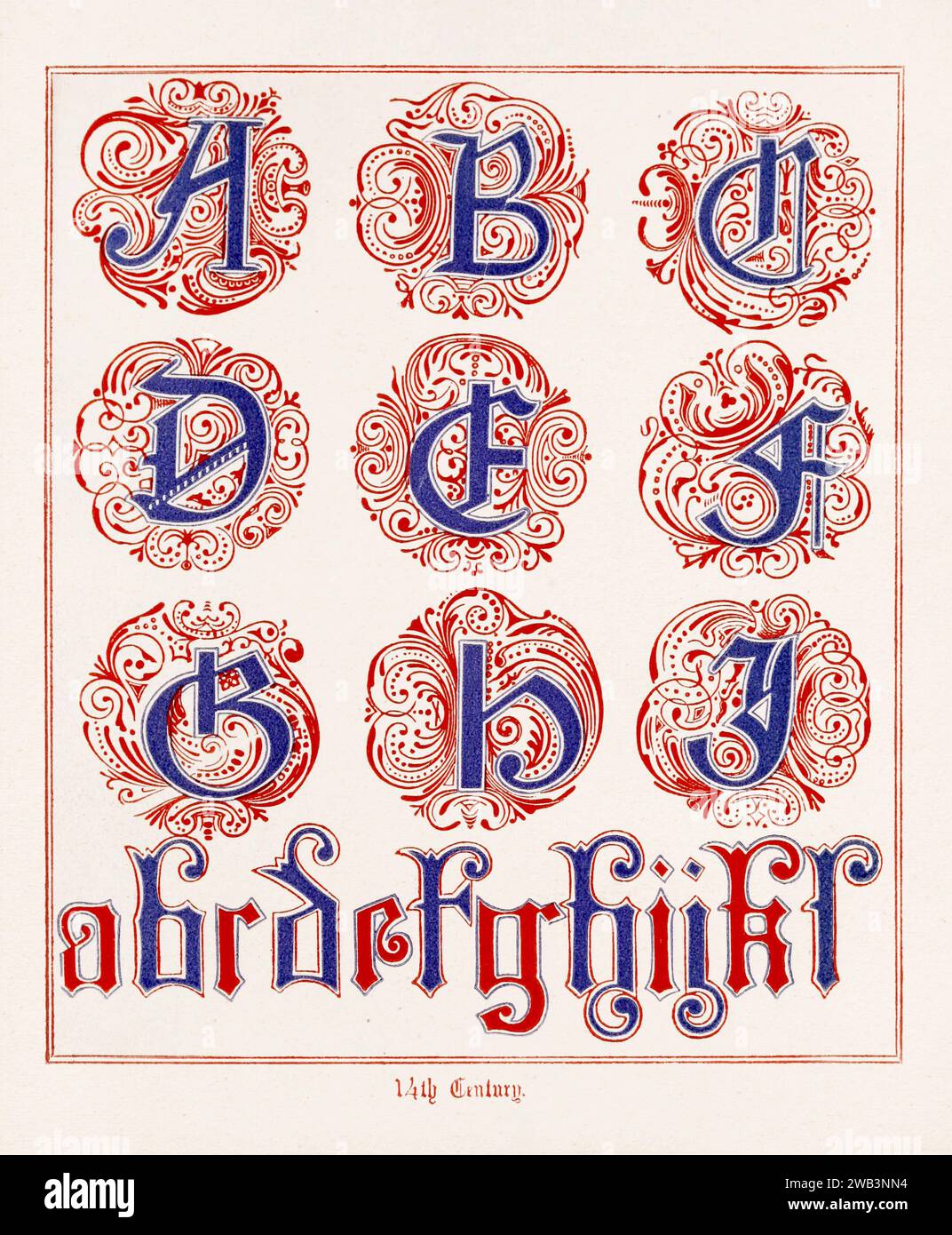 Medieval Alphabet initials. 19th-century book illustration showcasing ...