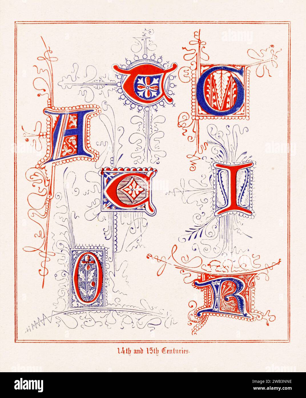 Medieval Alphabet initials. 19th-century book illustration showcasing ...