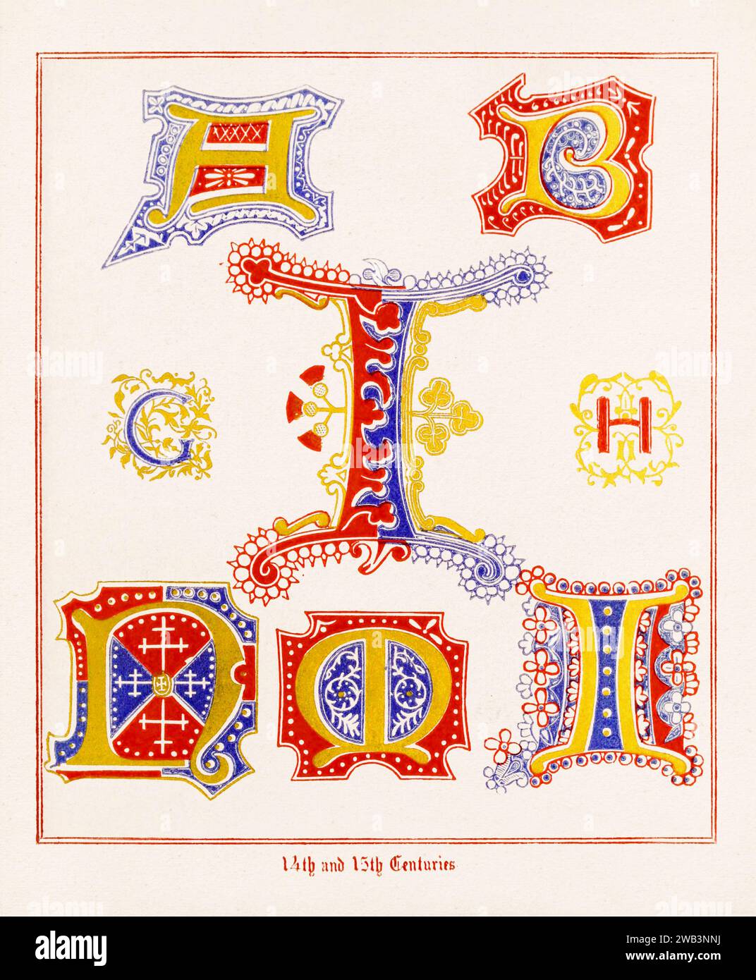 Medieval Alphabet initials. 19th-century book illustration showcasing ... Medieval Alphabet initials. 19th-century book illustration showcasing ...