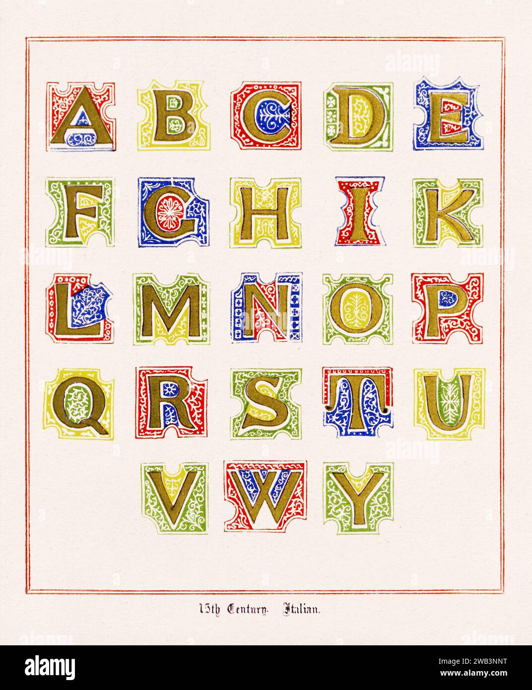 Medieval Alphabet initials. 19th-century book illustration showcasing ...