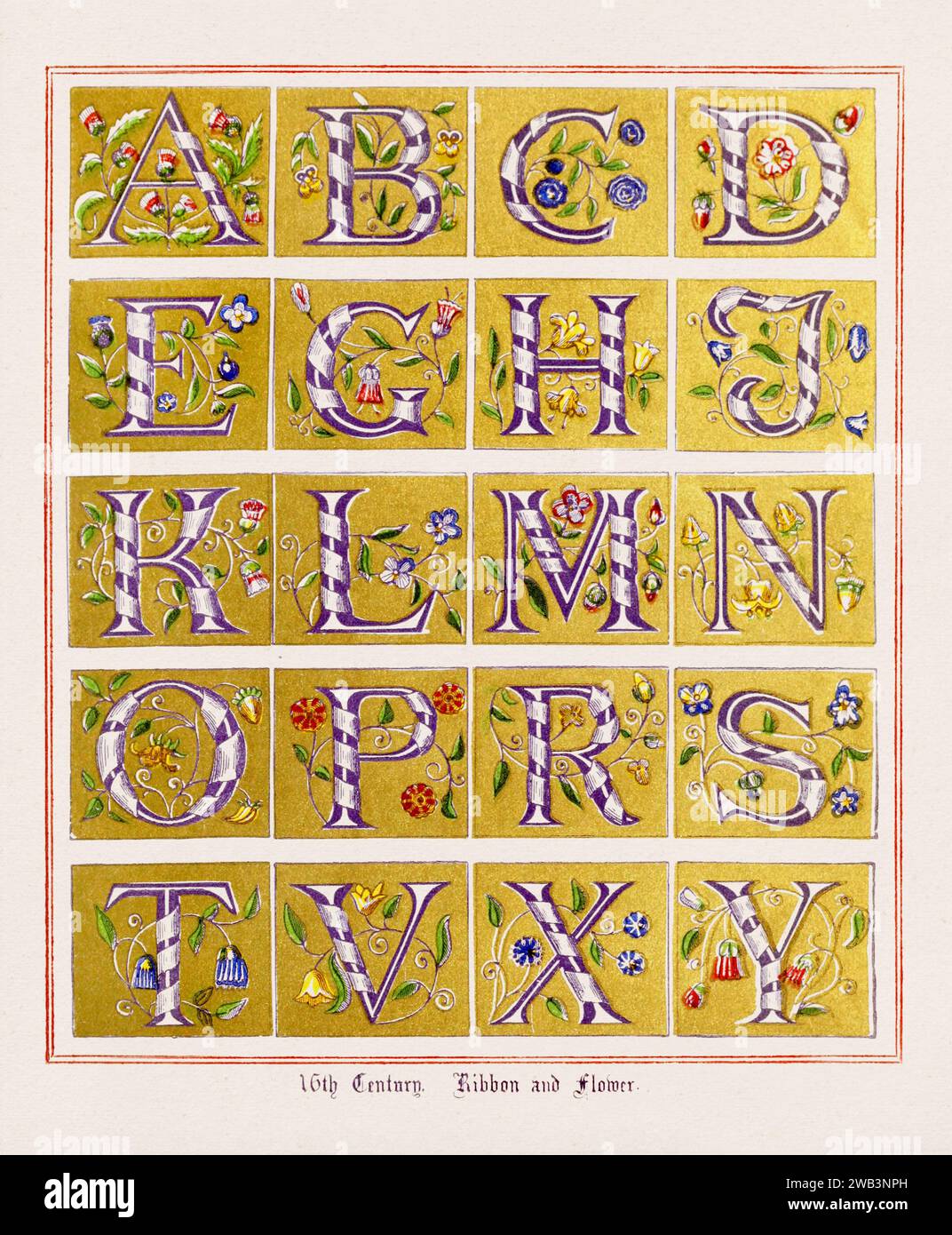 Medieval Alphabet initials. 19th-century book illustration showcasing ...