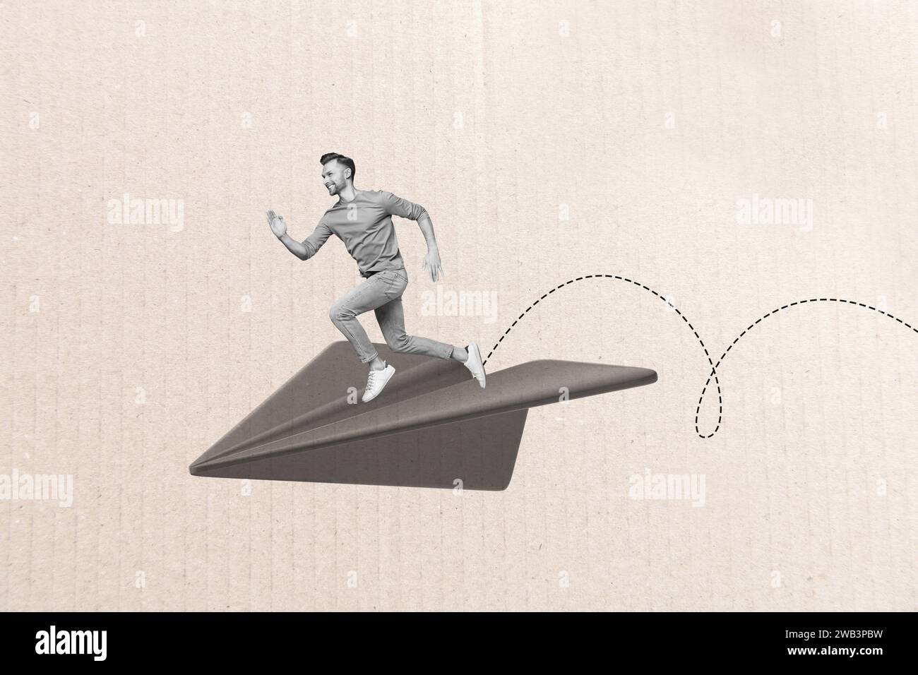 Photo collage picture image running retro young man running paper ...