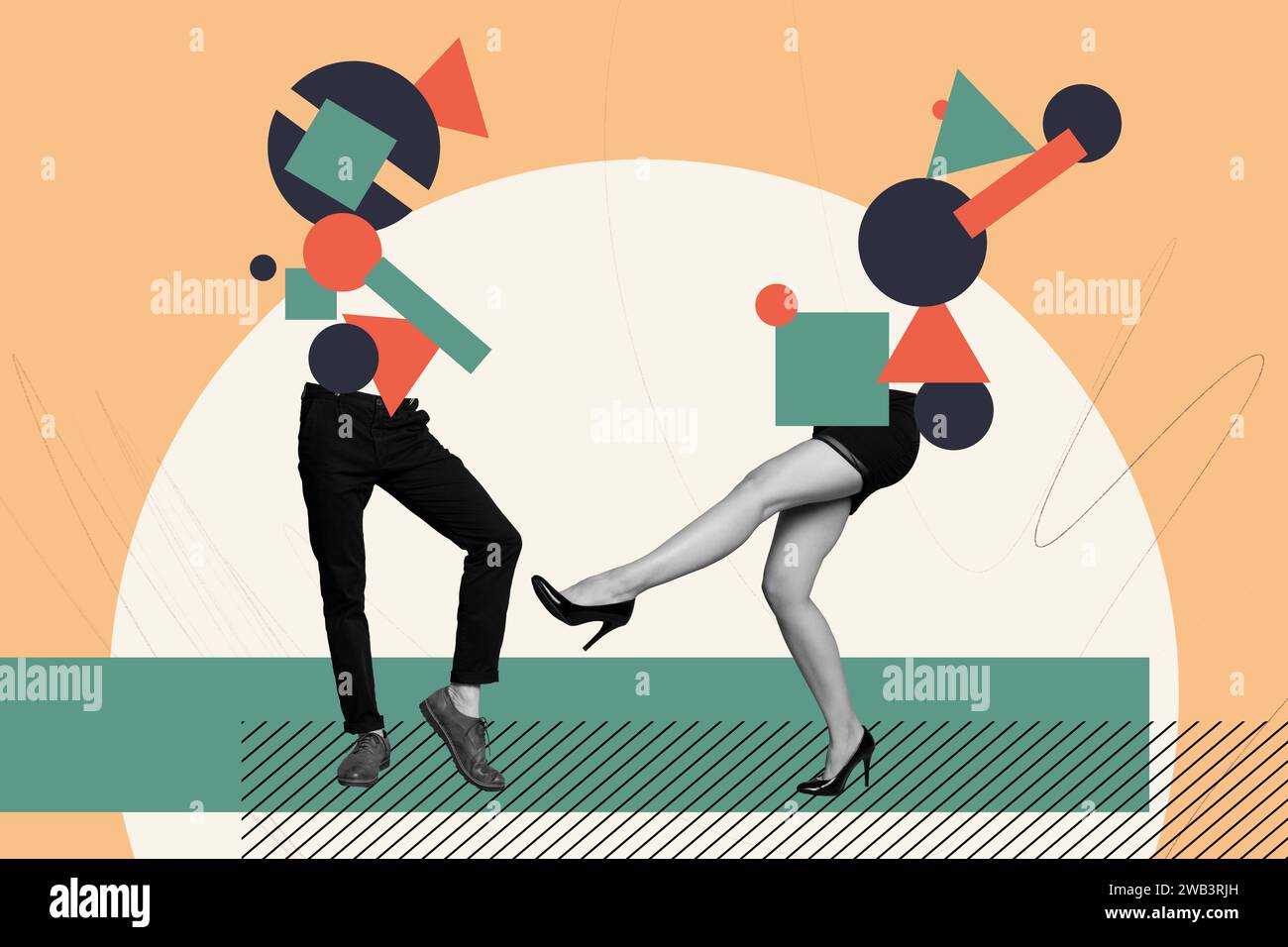 Collage creative poster image monochrome effect couple dance leisure ...