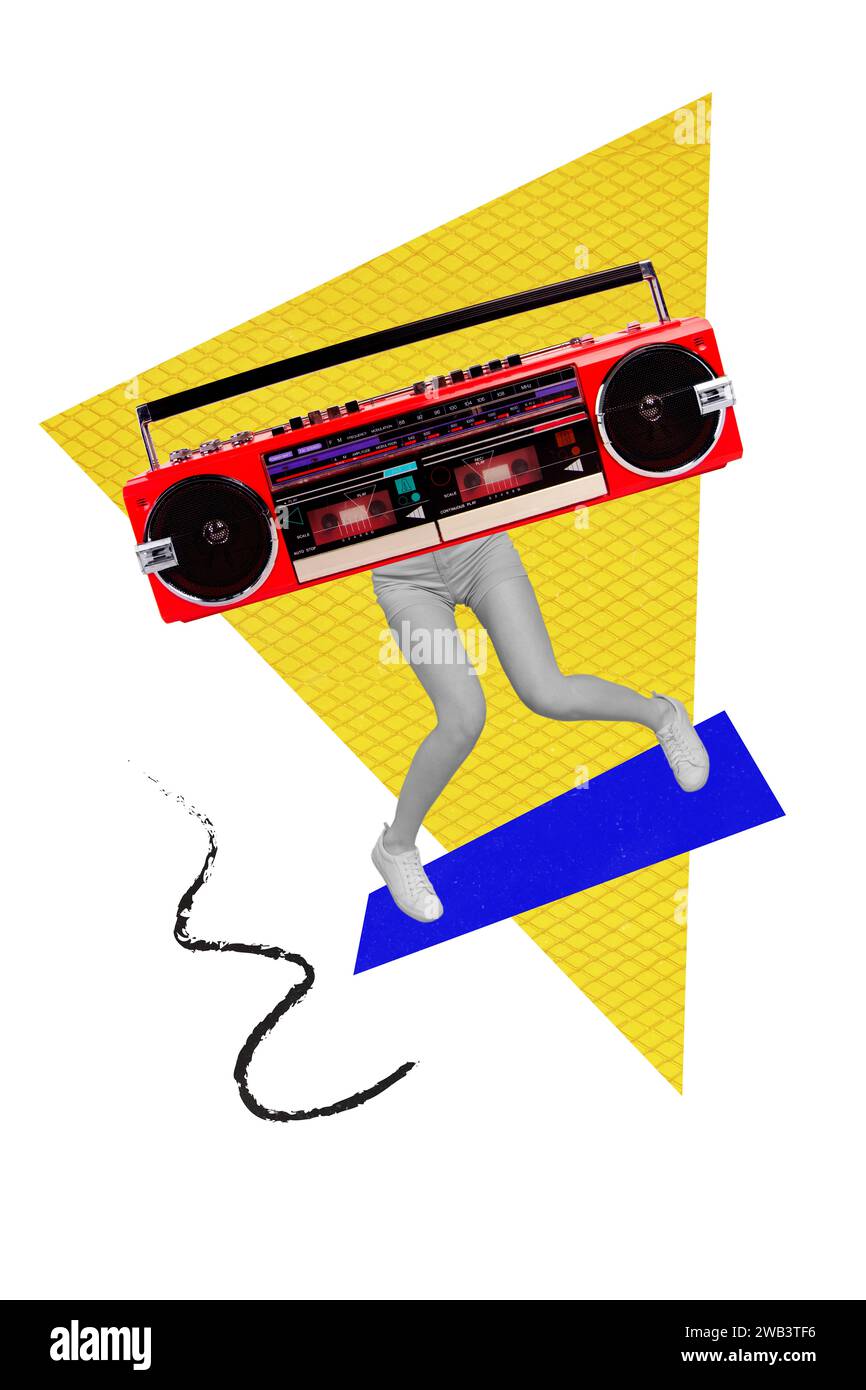 Vertical creative picture collage dancing bodyless young girl having ...