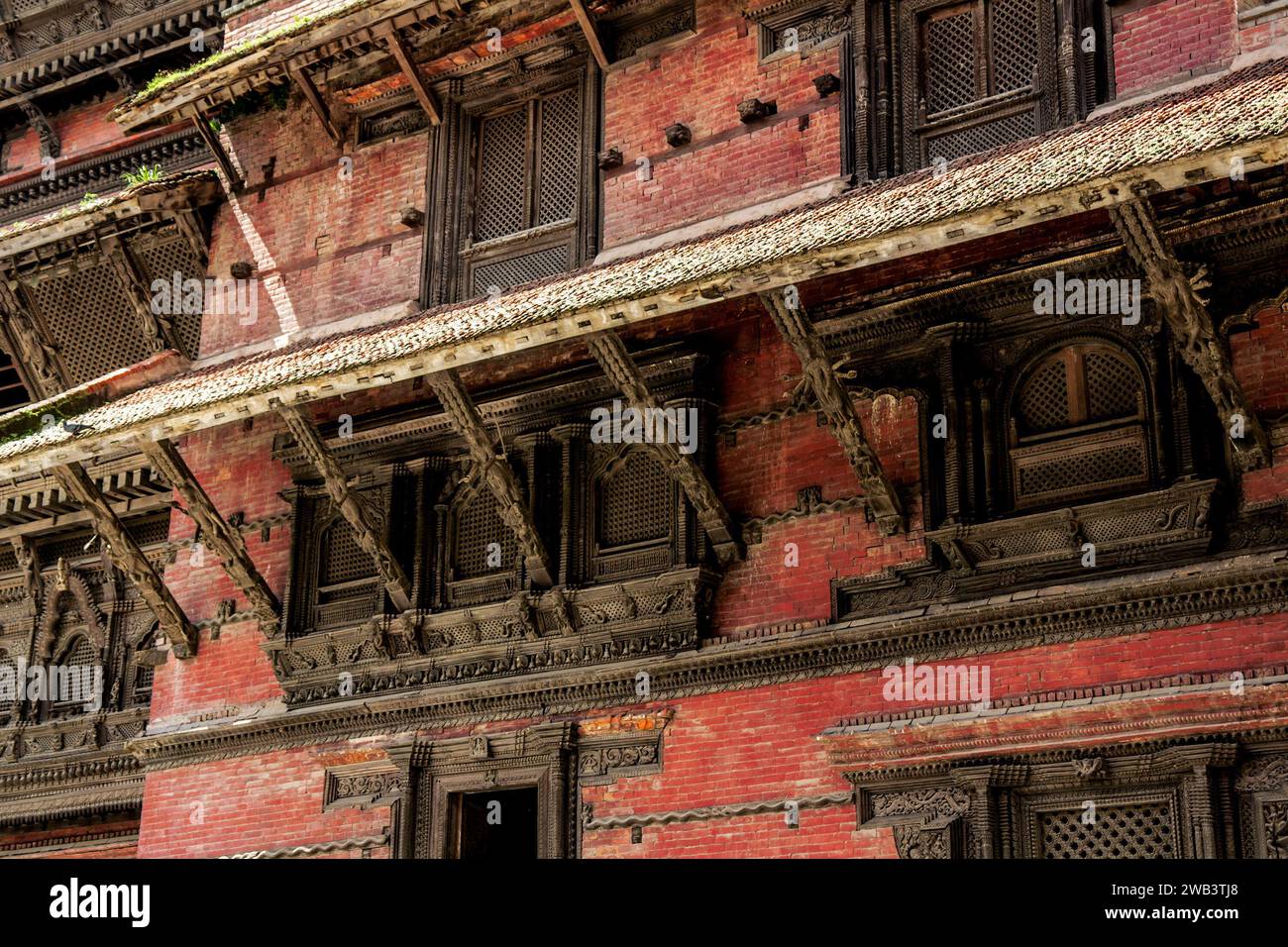 Detail of old red brick buildings in Bhaktapur, Nepal Stock Photo - Alamy