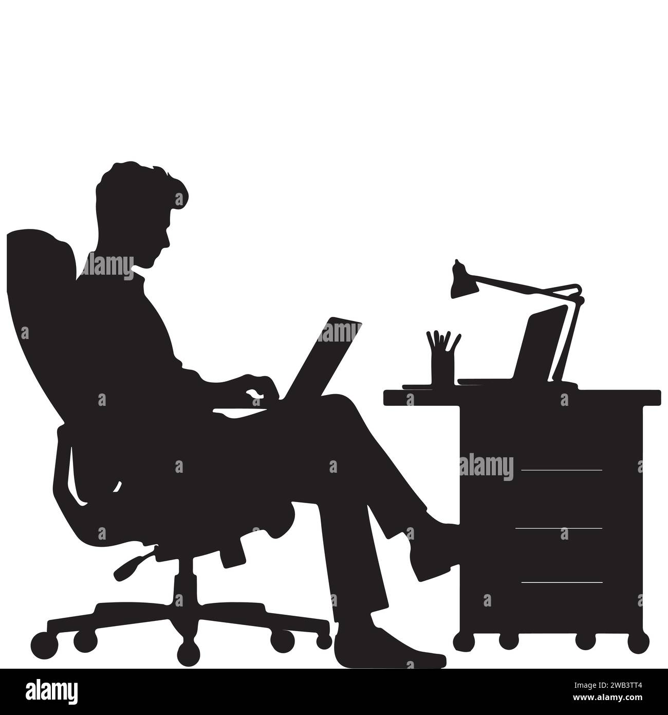 Man Working On Computer Silhouette Vector Illustration Stock Vector