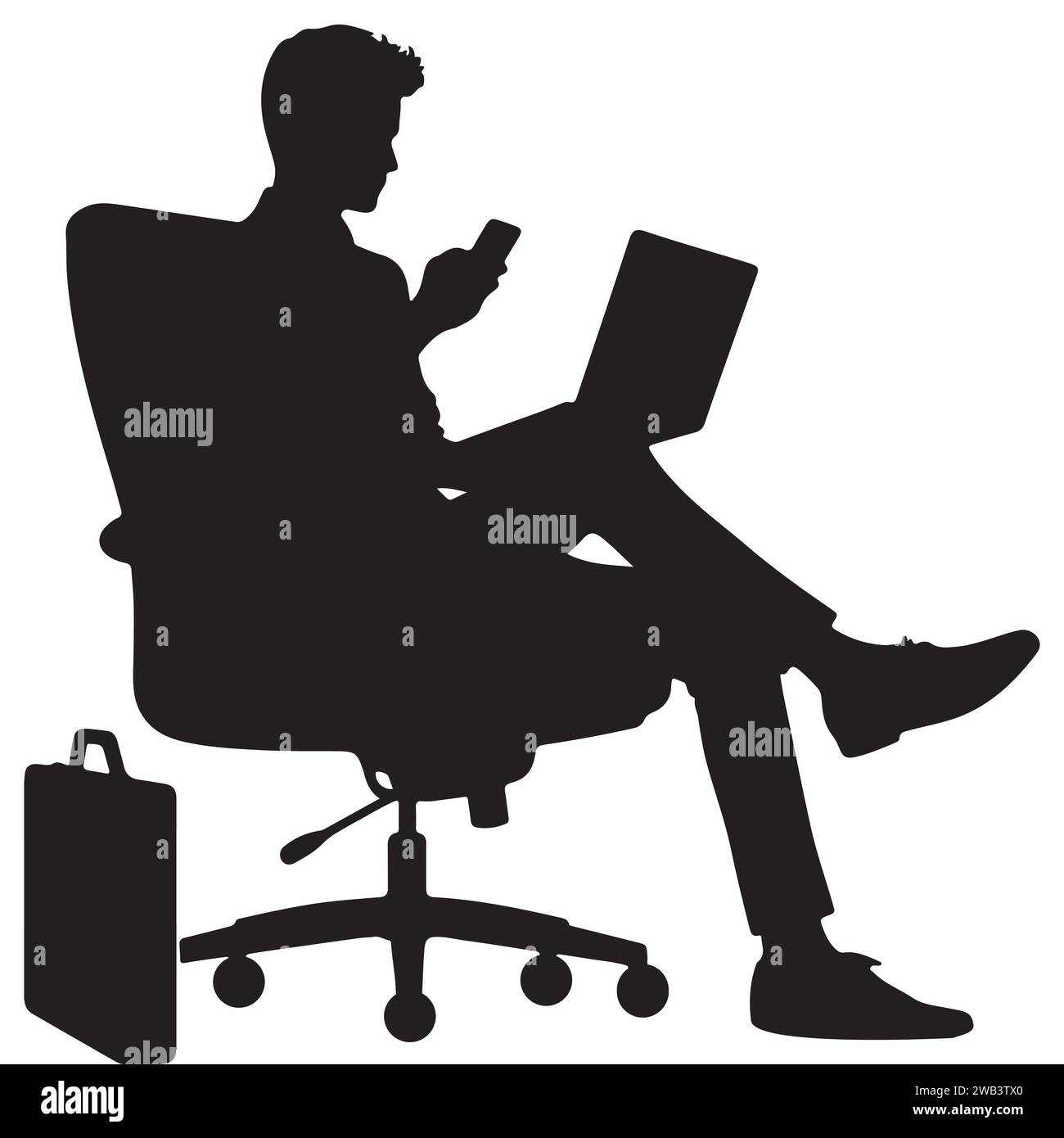 Man Working On Computer Silhouette Vector Illustration Stock Vector
