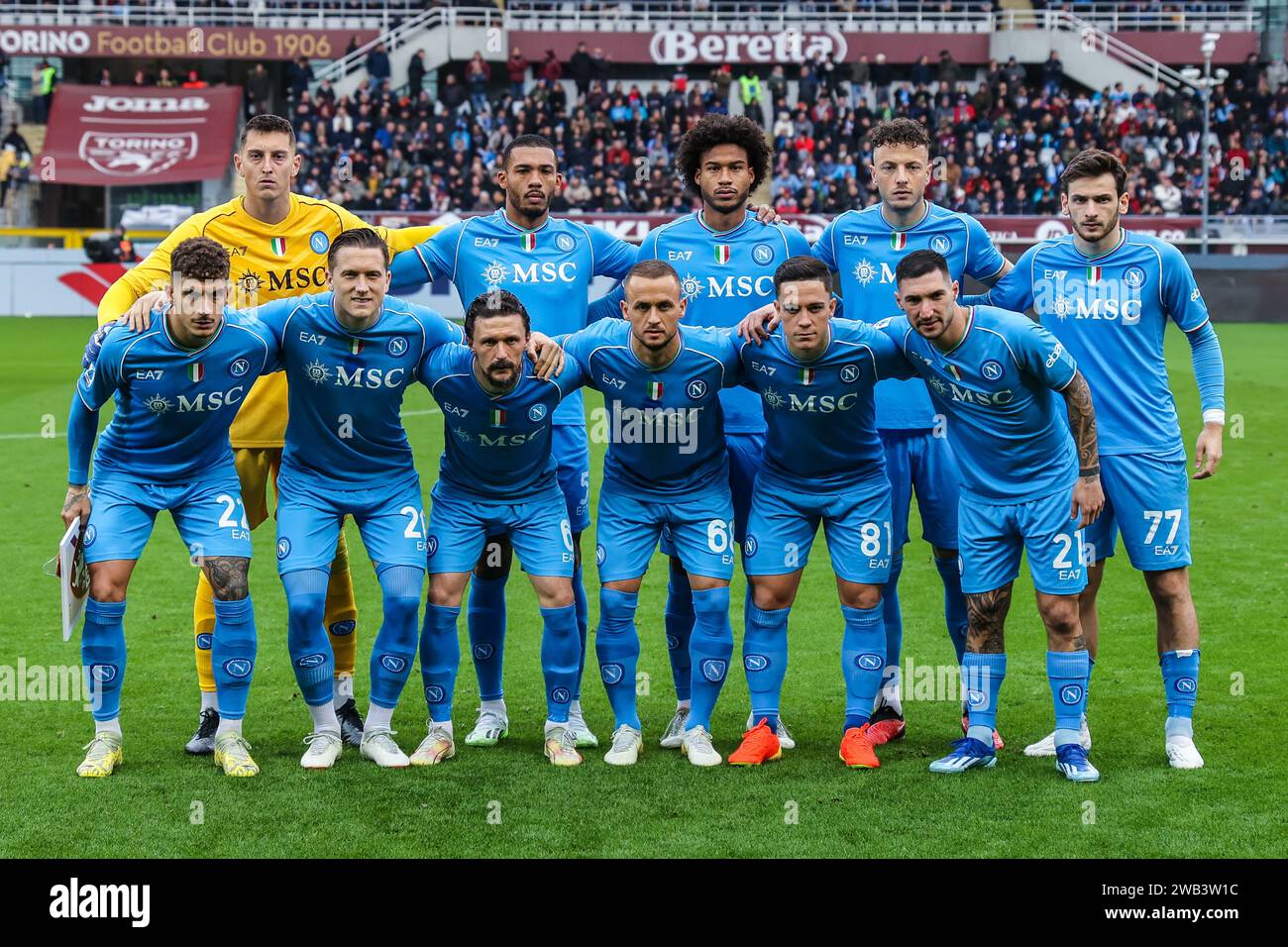 Turin, Italy. 07th Jan, 2024. SSC Napoli team line up during Serie A ...