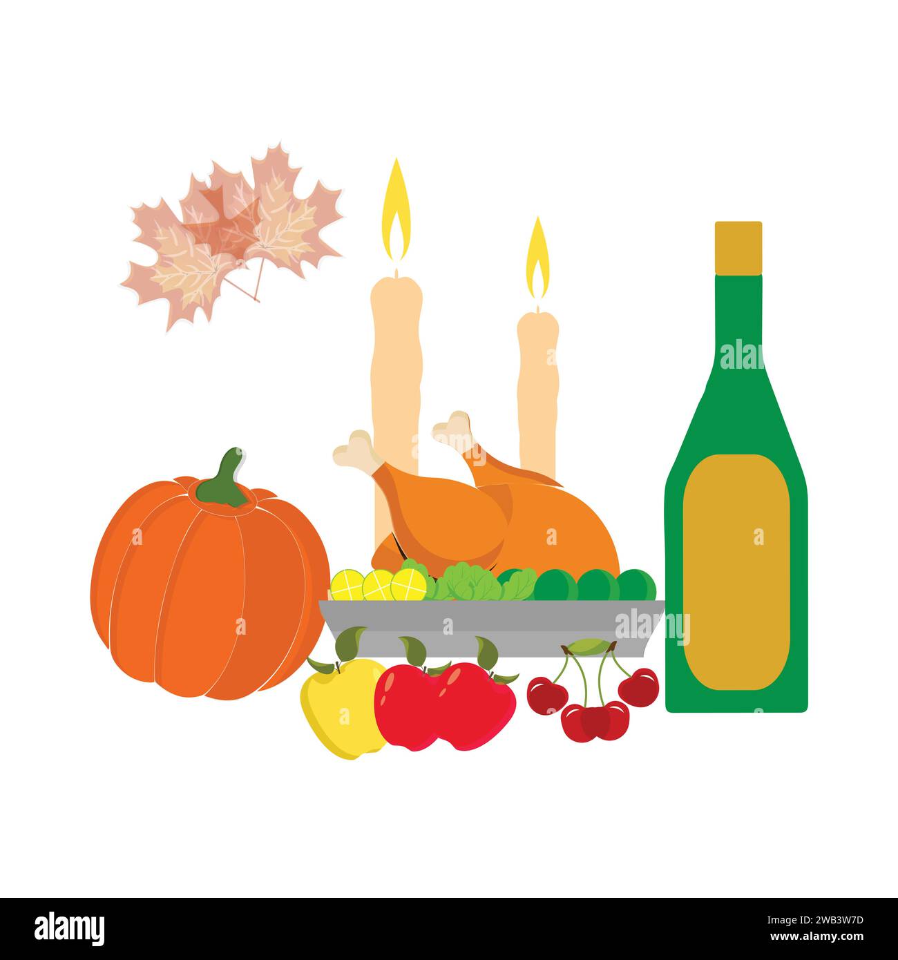 Thanksgiving icons. Autumn elements with roast turkey. pumpkin, pilgrim ...