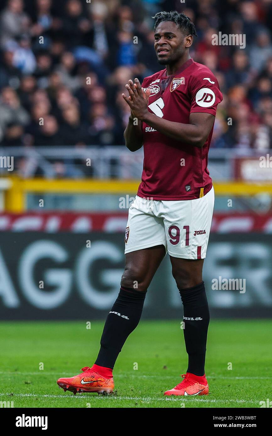 Turin, Italy. 07th Jan, 2024. Duvan Zapata of Torino FC reacts during ...