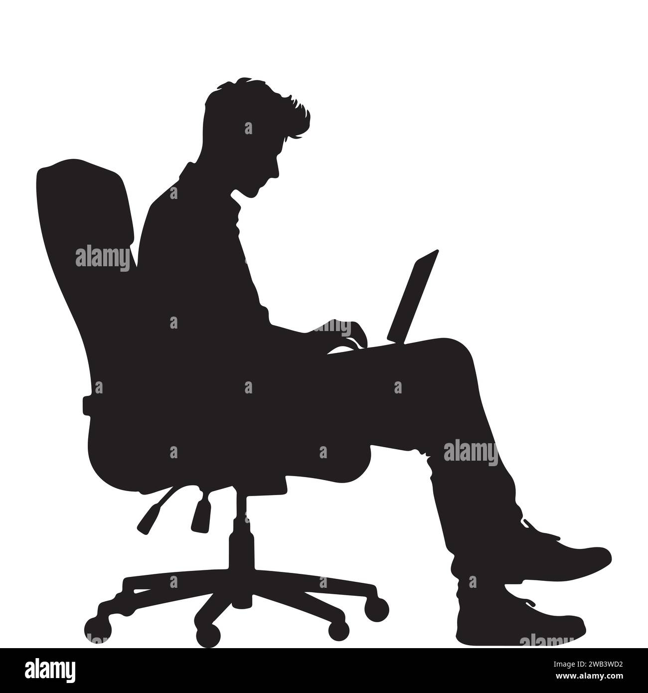 Man Working On Computer Silhouette Vector Illustration Stock Vector