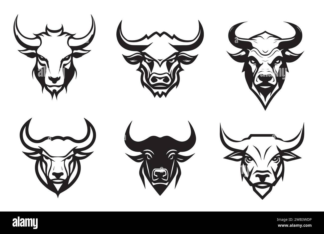 Angry bull head logo, detailed black outline vector illustration ...