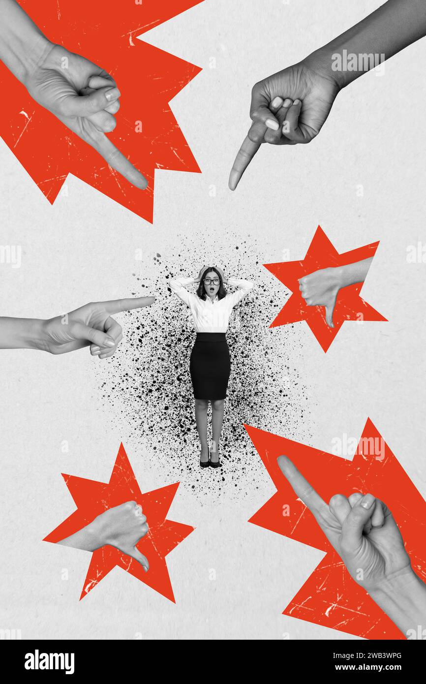 Vertical creative collage picture black white filter shocked amazed ...