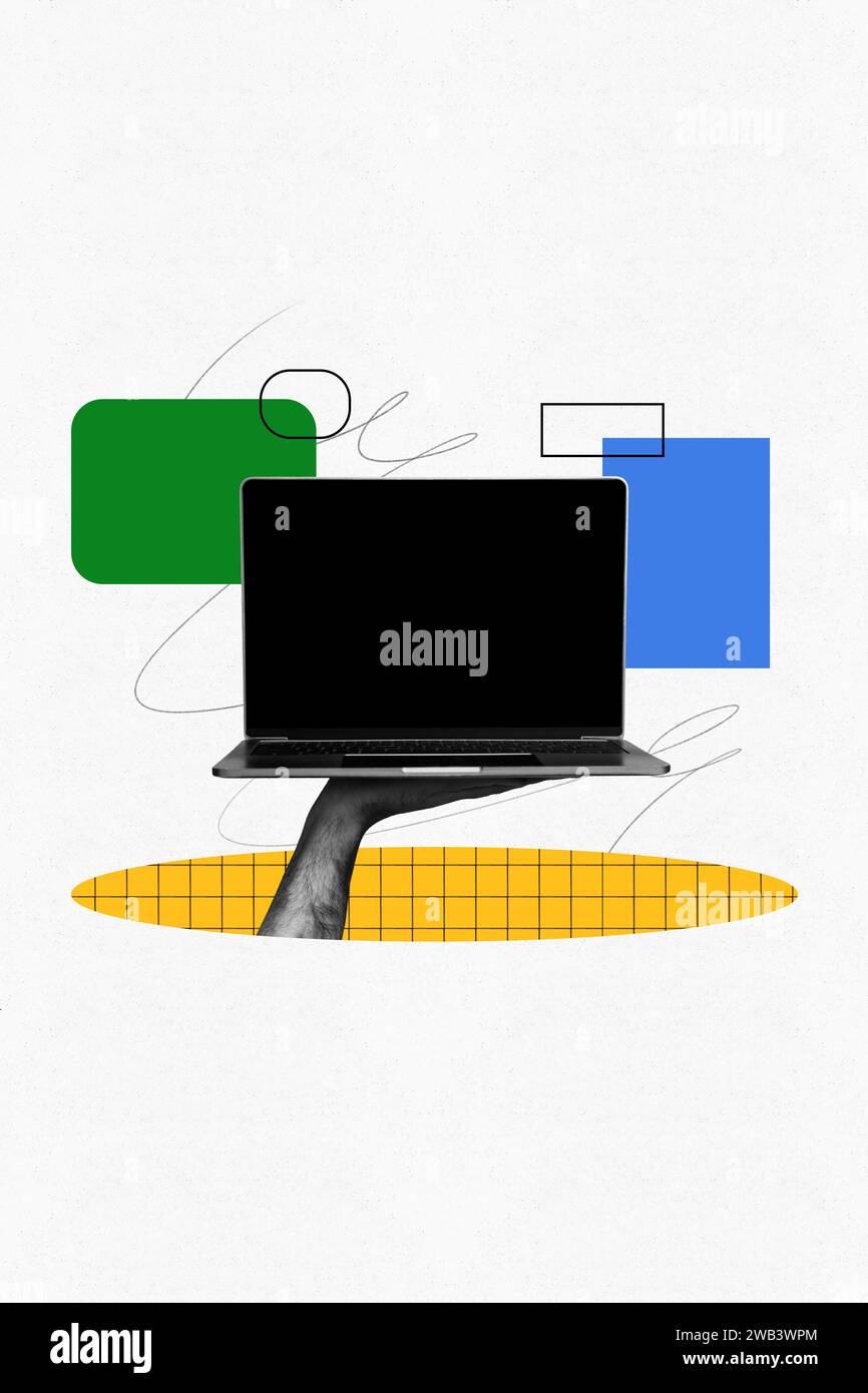 Vertical collage picture illustration black white filter hand hold ...