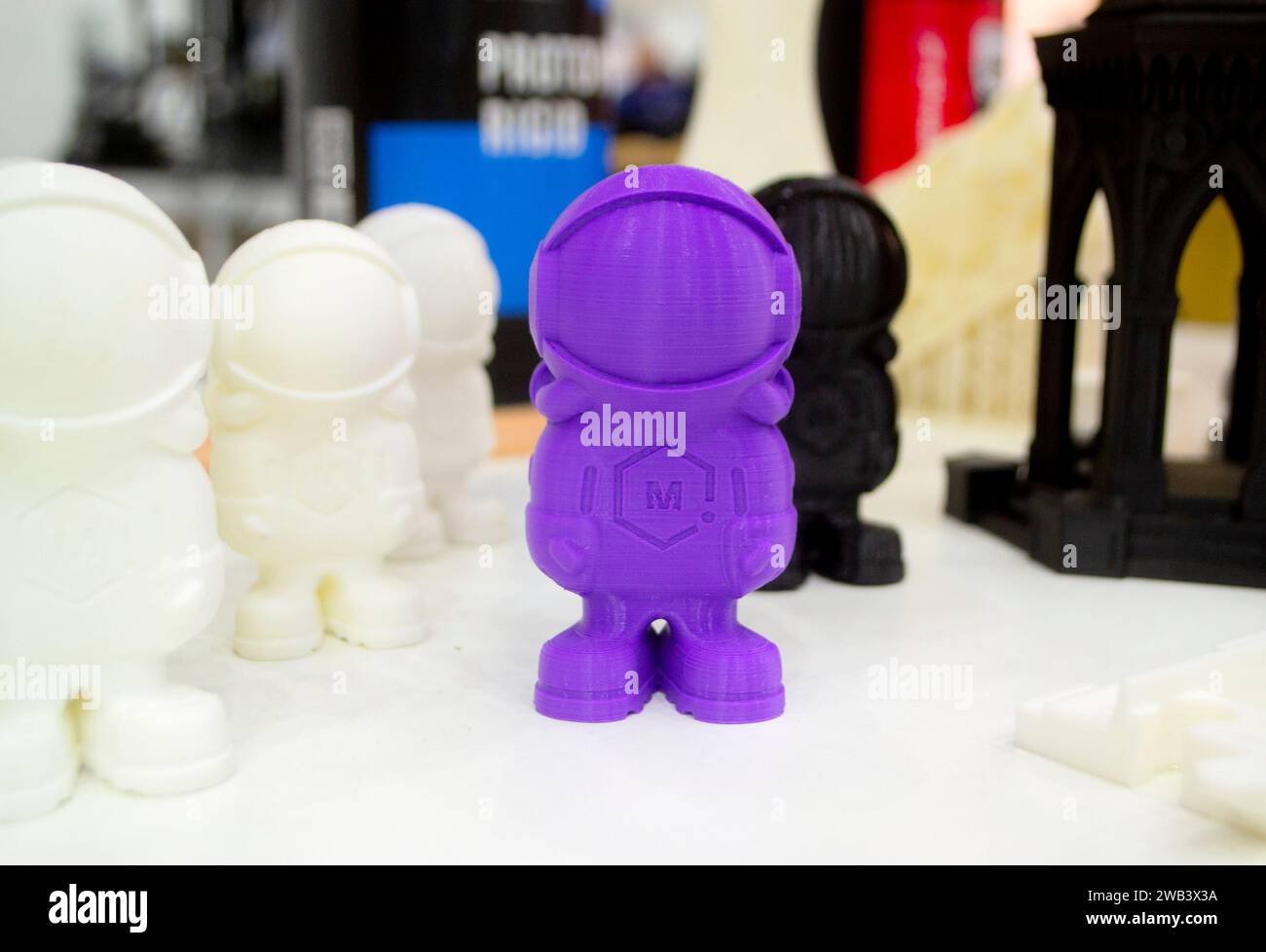 Object model printed on a 3D printer from purple molten plastic. 3D ...