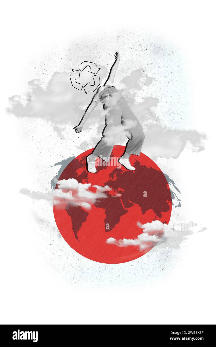 Vertical eco friendly activist collage illustration of headless lady ...