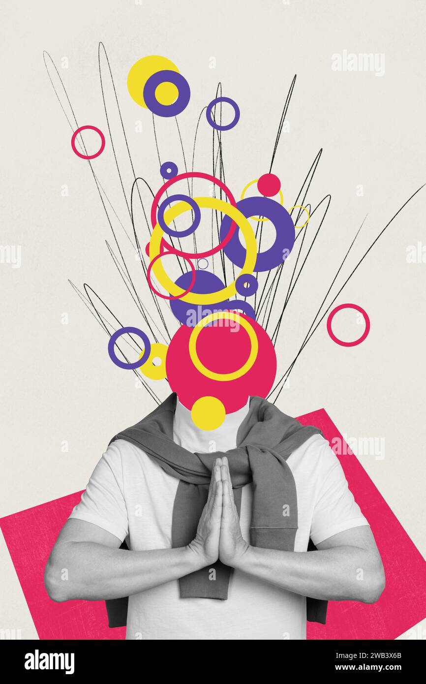 Vertical collage creative poster black white filter chaos headless man ...