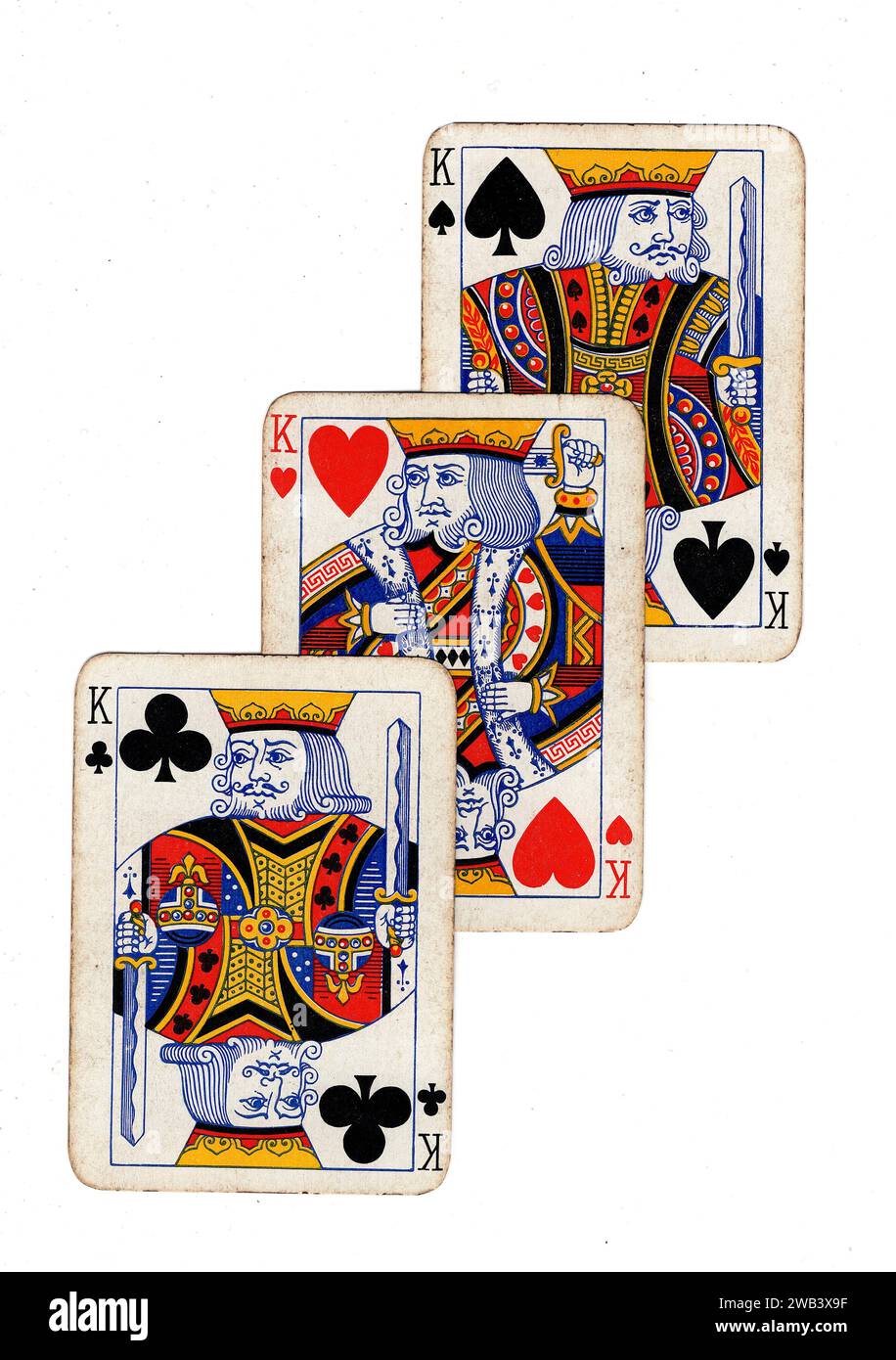 Vintage playing cards showing three kings on a white background Stock ...